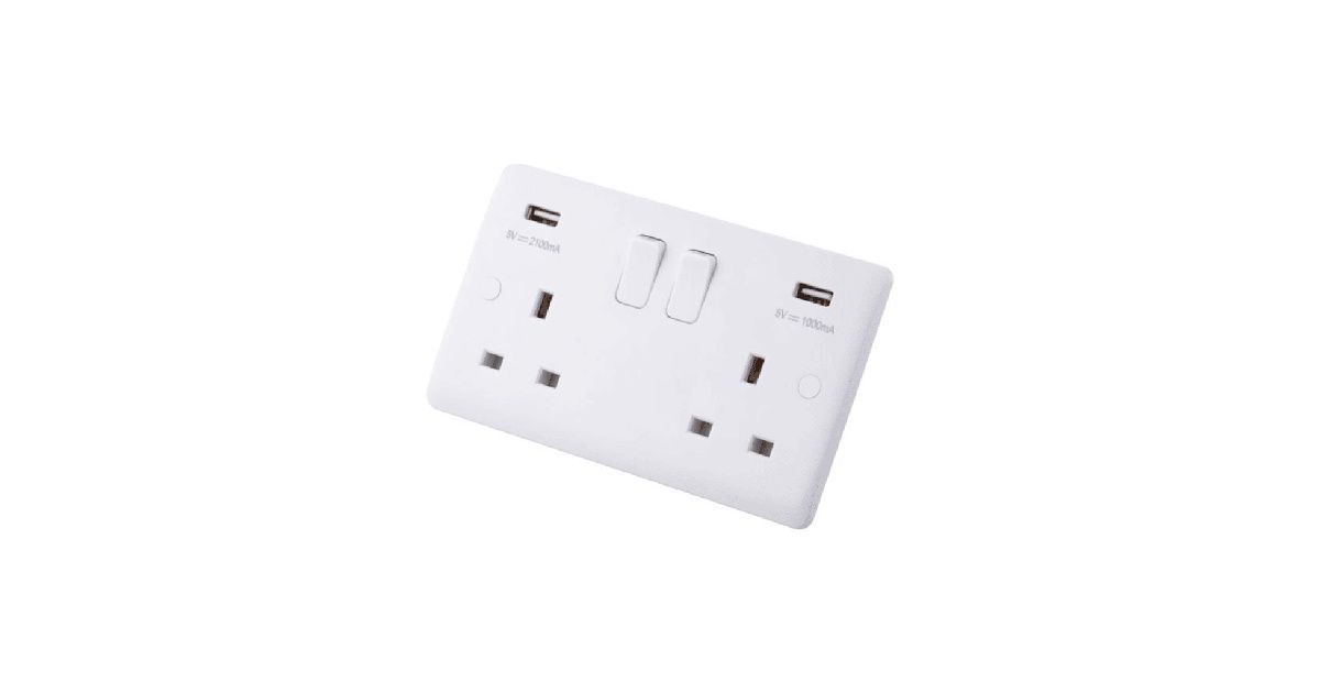 Iona 13A 2 Gang Slimline Switched Socket with 2 USB Outlets