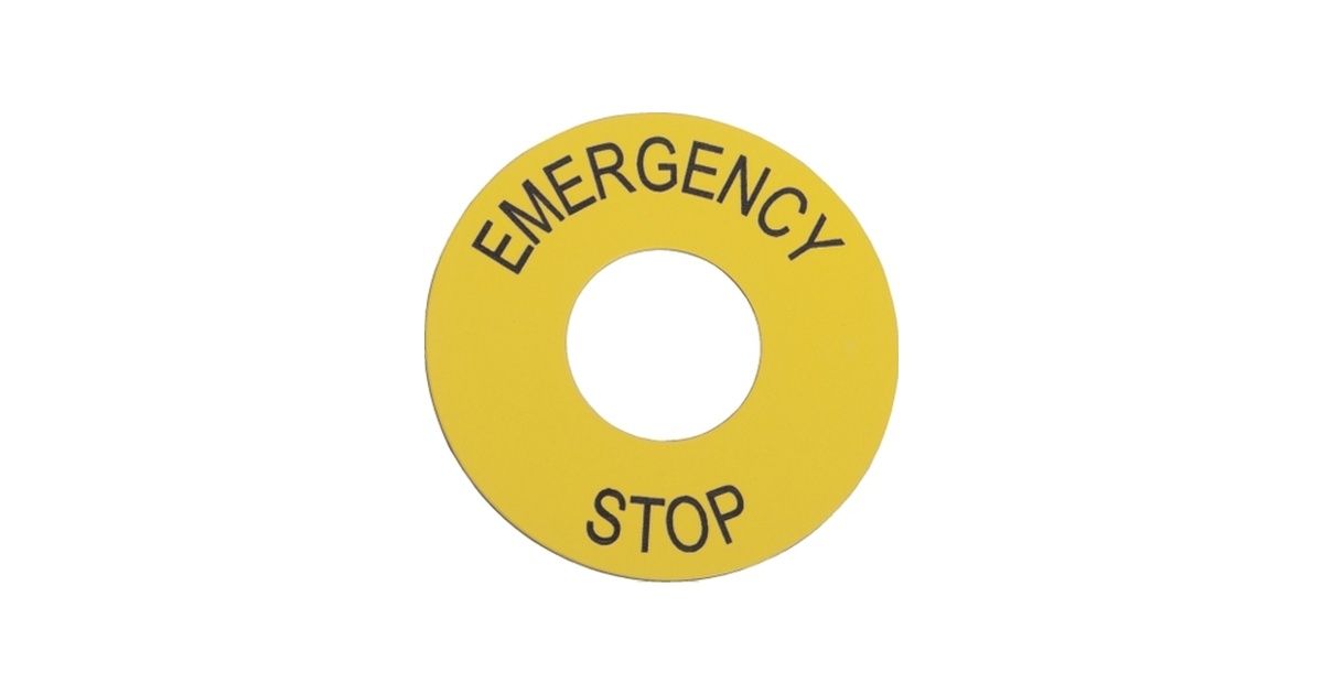 Schneider Harmony EMERGENCY STOP Legend Plate for 22mm Button